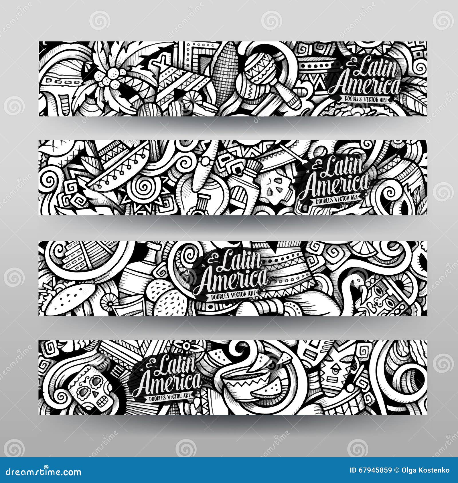 Graphics Vector Latin American Doodle Banners Stock Vector ...