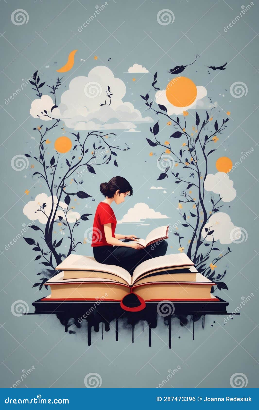 Graphics Woman and a Lot of Books Stock Illustration - Illustration of ...