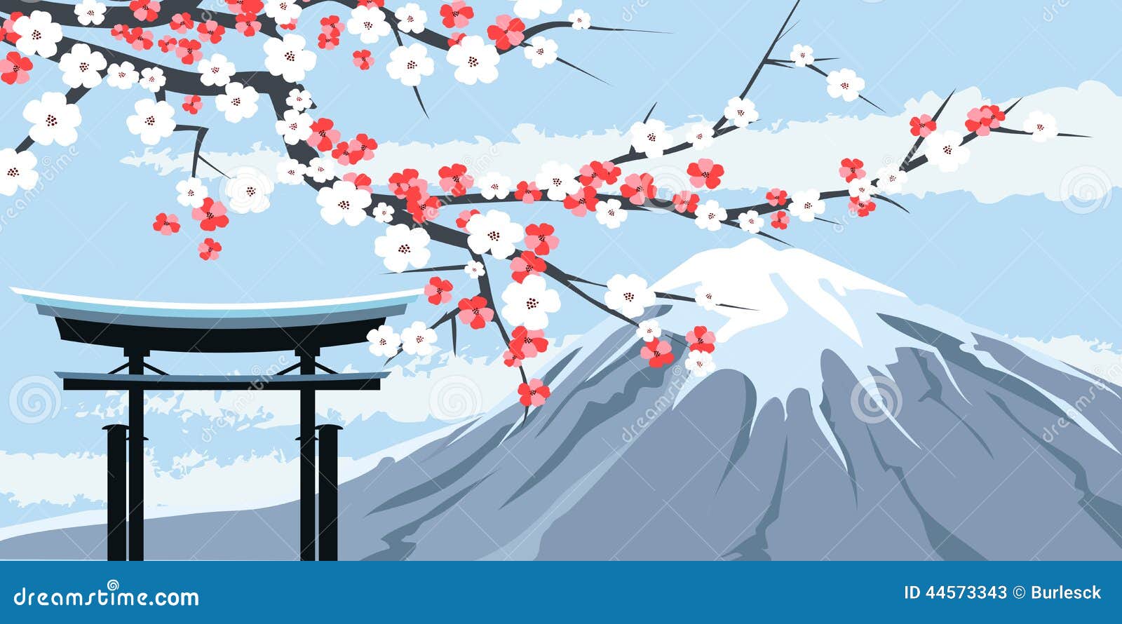 Graphique Du Mont Fuji Avec Cherry Blossoms Illustration de Vecteur ...