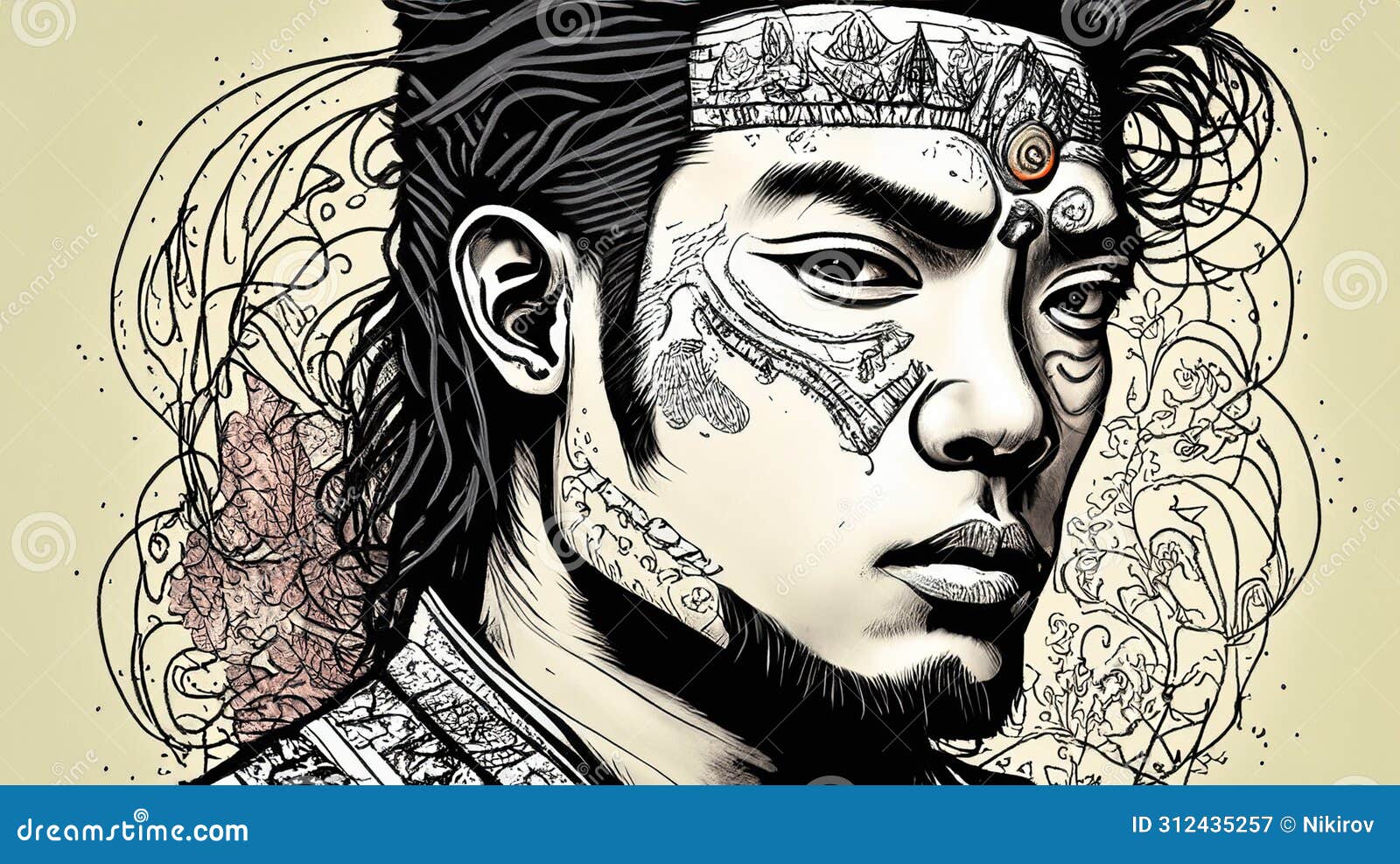 Graphite Drawing of a Blind Seer with a Third Eye on His Forehead ...