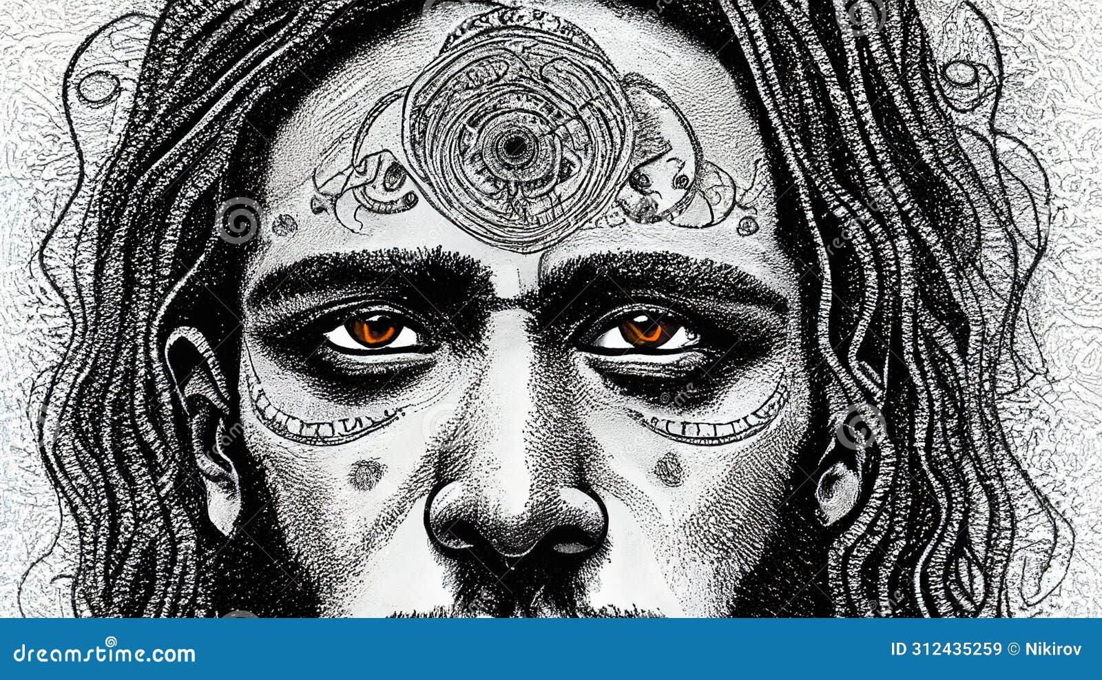 Graphite Drawing of a Blind Seer with a Third Eye on His Forehead ...