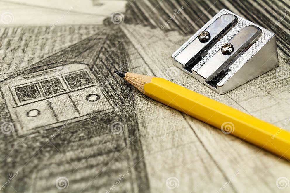 Graphite Pencil on a Background of Black-and-white Drawing Stock Image ...