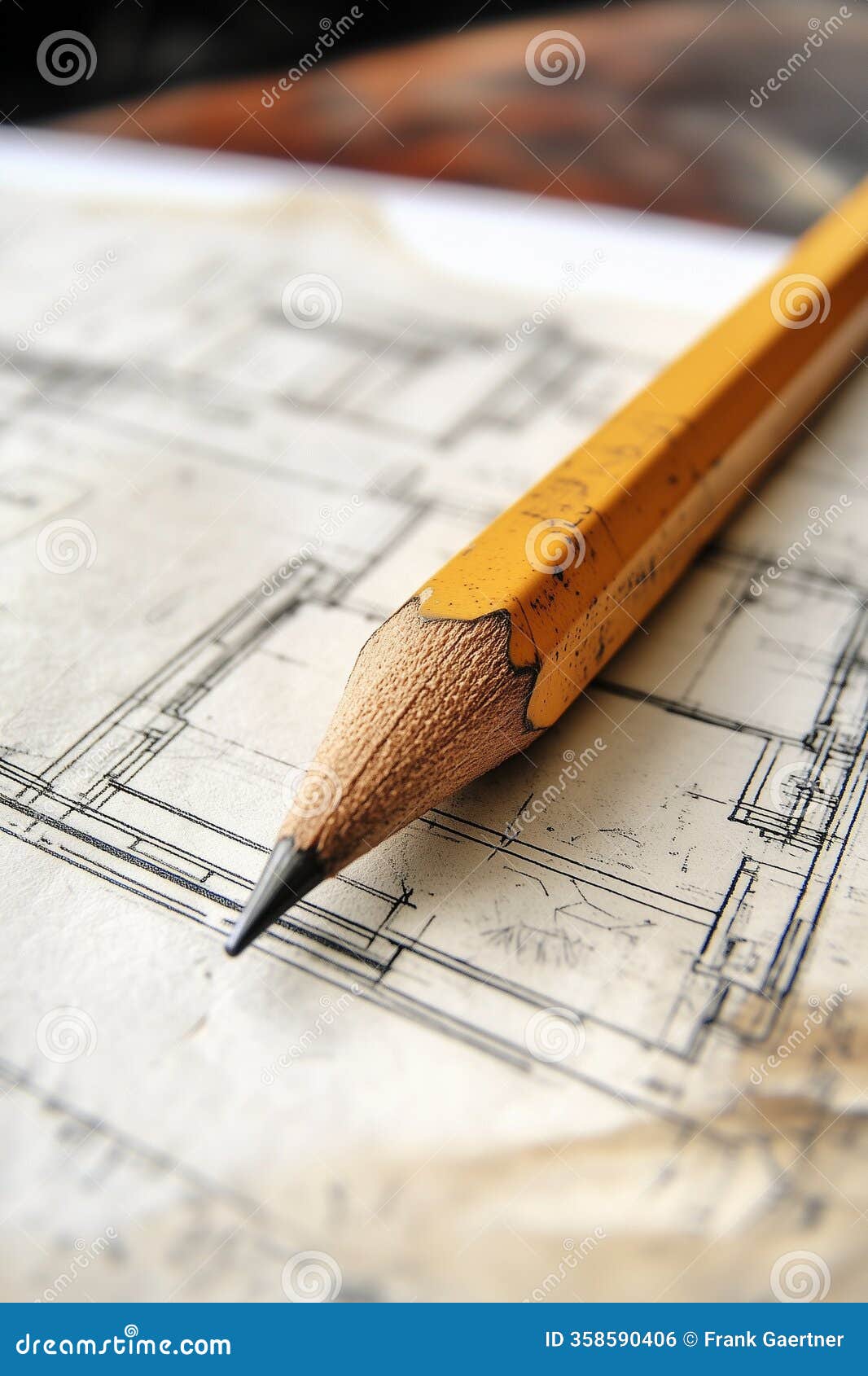 Graphite Pencil Lying on Architectural House Blueprint, Depicting ...