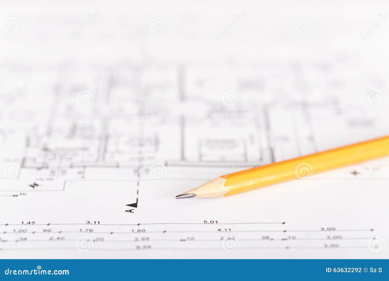 Graphite pencil on plan stock photo. Image of industrial - 63632292