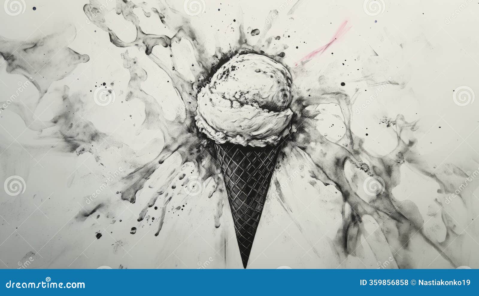 Graphite Style Ice Cream Splash Representation, Monochrome Artwork ...
