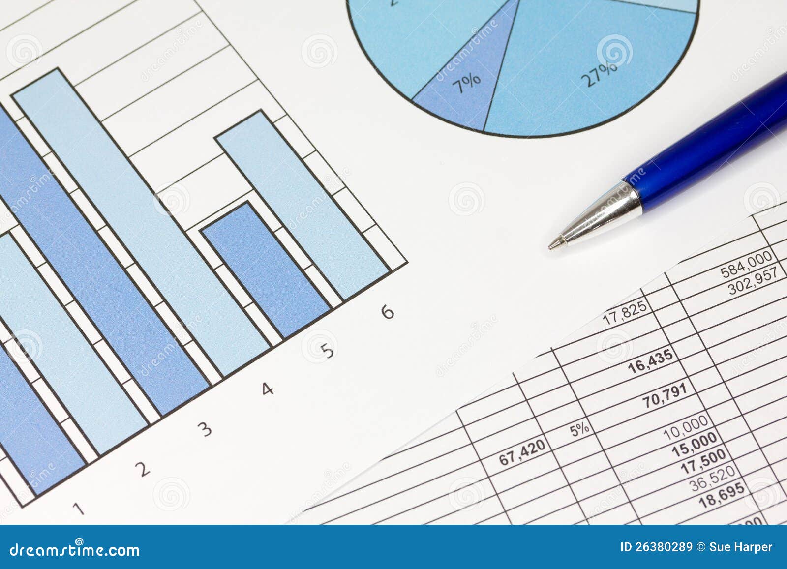 Graphs in Blue with Spreadsheet and Pen Stock Image - Image of ...