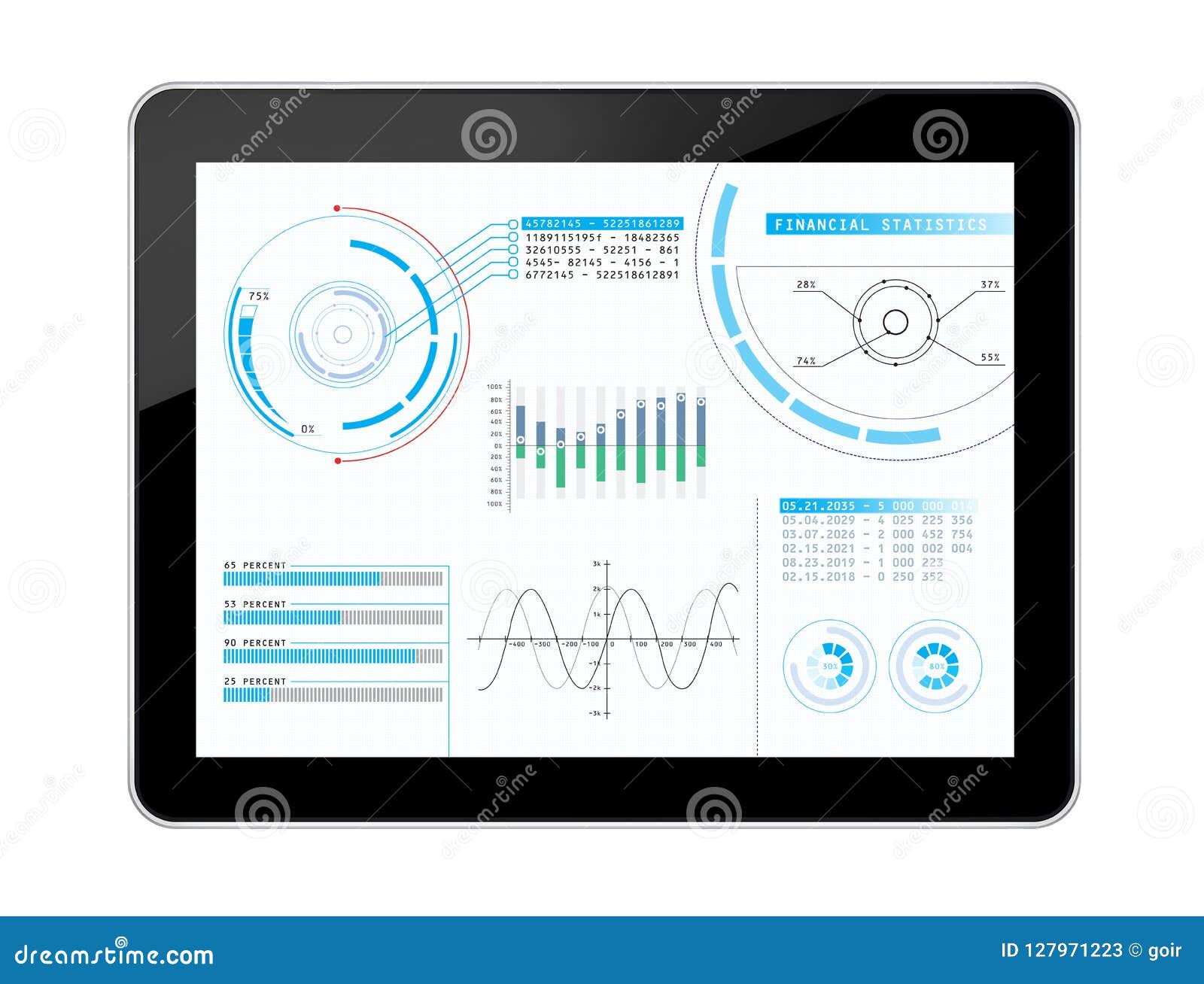 Graphs and Charts on Digital Tablet Stock Illustration - Illustration ...