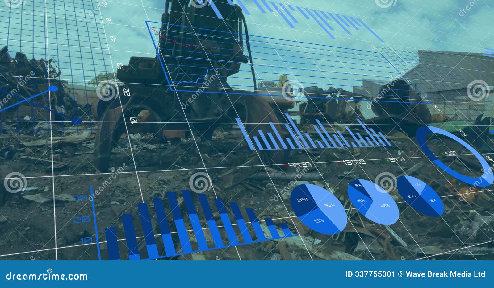 Graphs and Charts Image Over Industrial Machinery in Scrapyard Stock ...