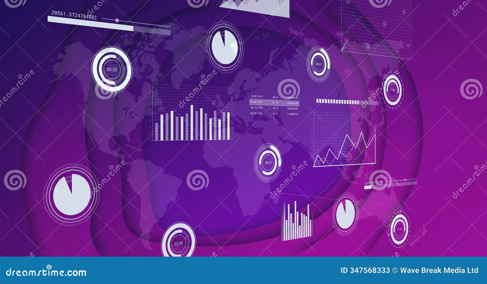 Graphs and Charts Image Over World Map in Purple Tones Stock ...