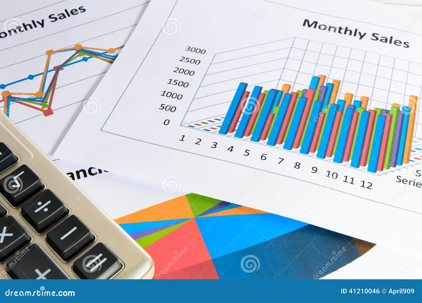 Graphs and Charts of Monthly Sales Report with Calculator Stock Photo ...