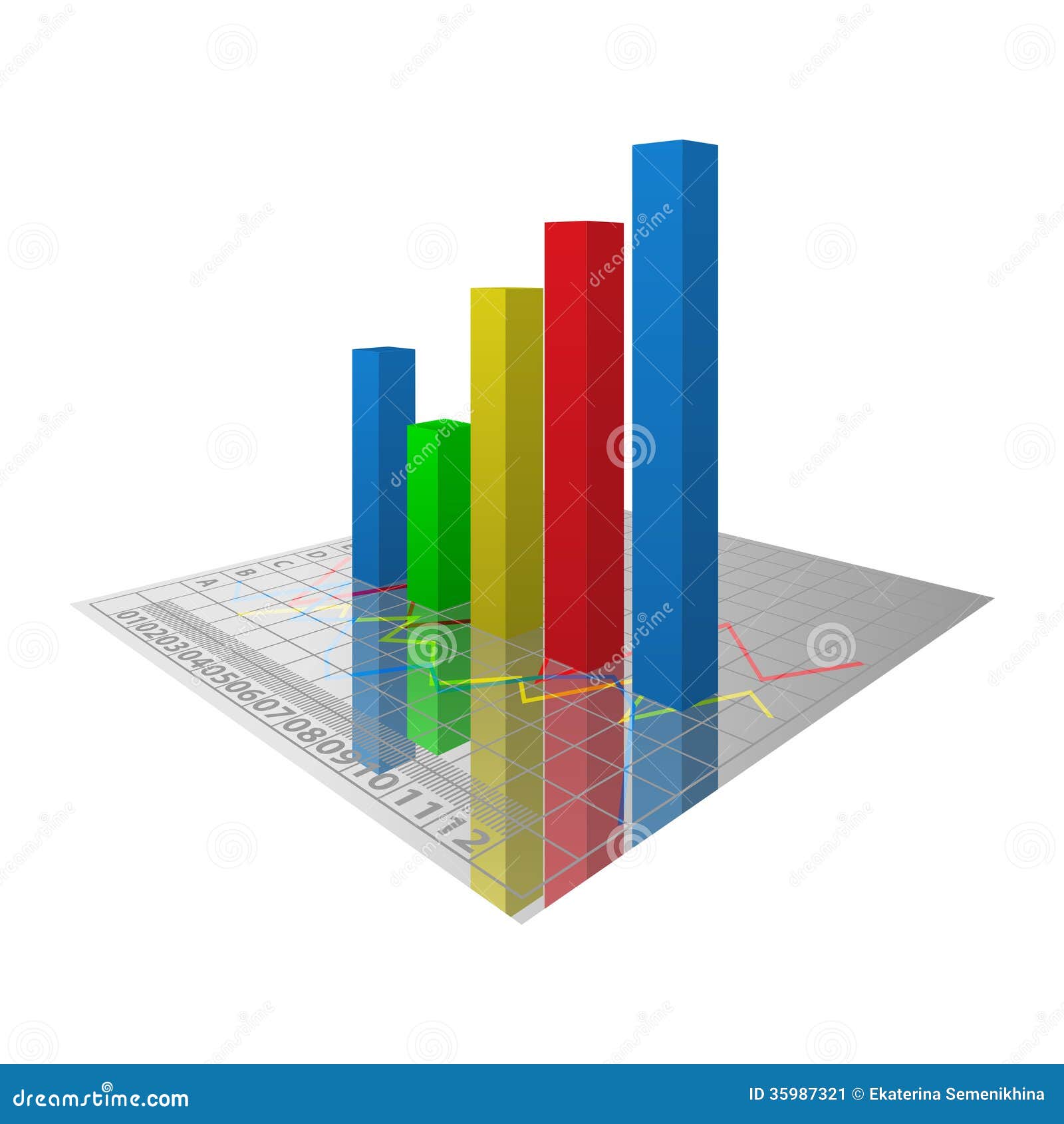 Colored Graphs Charts And Diagrams On Grid Lines Vector Illustration ...