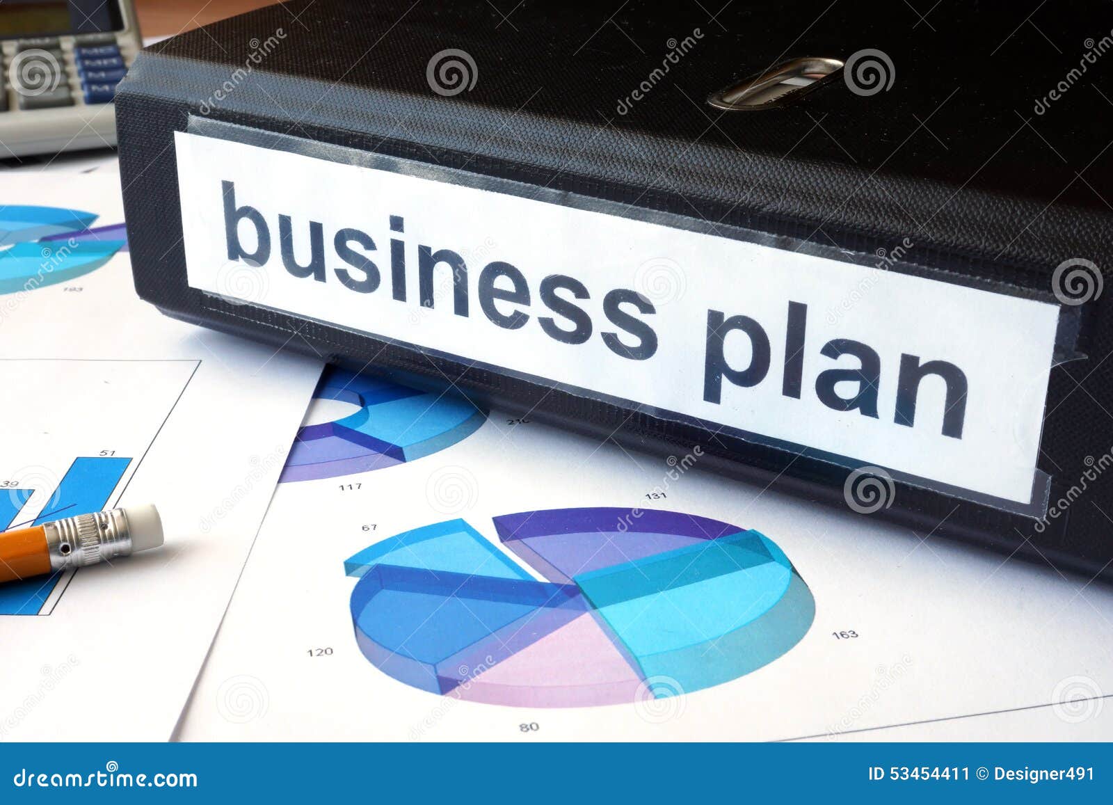 Graphs and File Folder with Label Business Plan. Stock Image - Image of ...