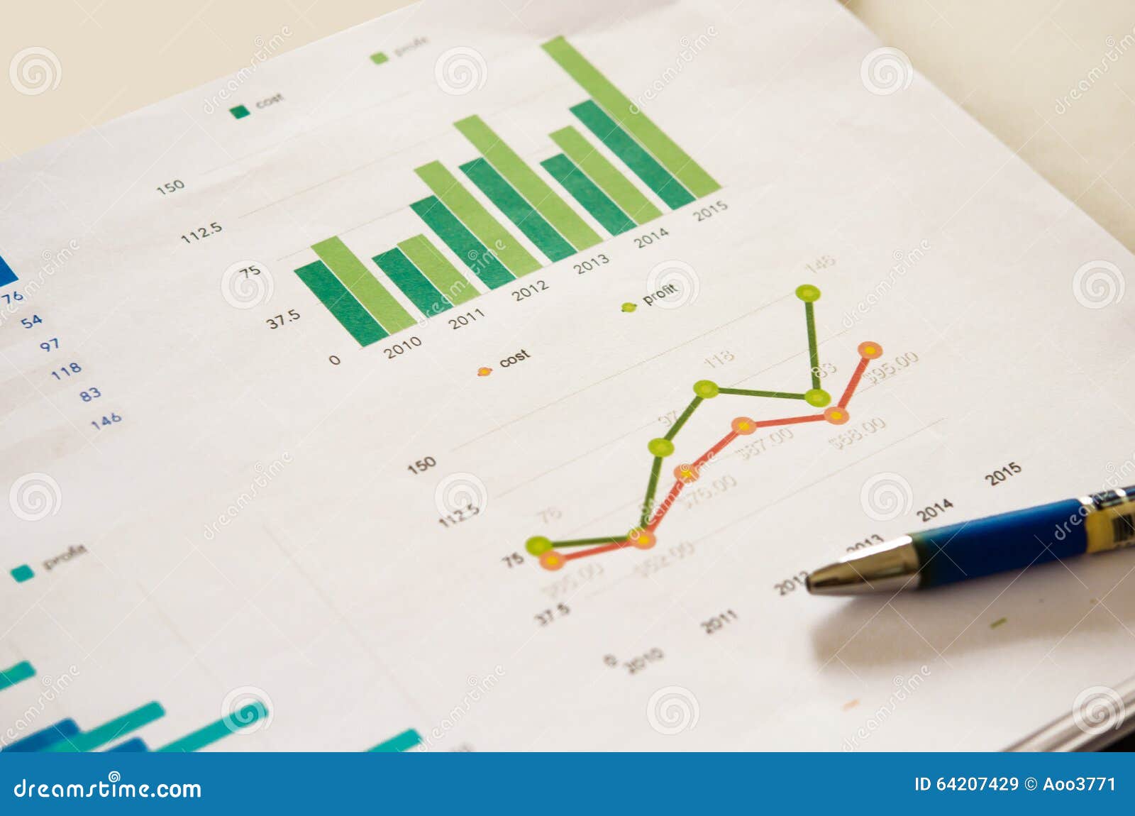 Graphs and pen stock image. Image of charts, business - 64207429
