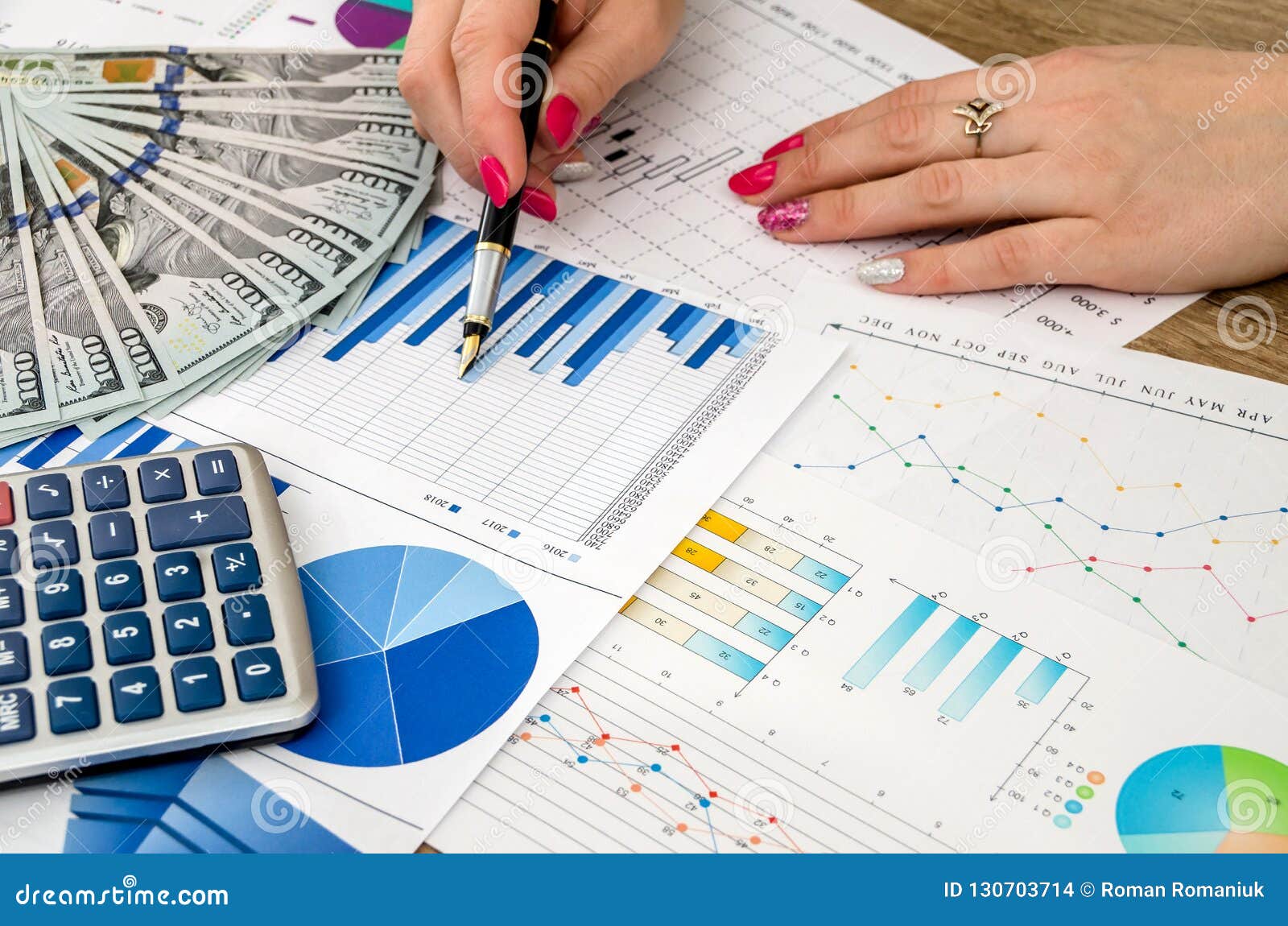 Graphs Statistics Money Calculator Stock Photo - Image of office ...