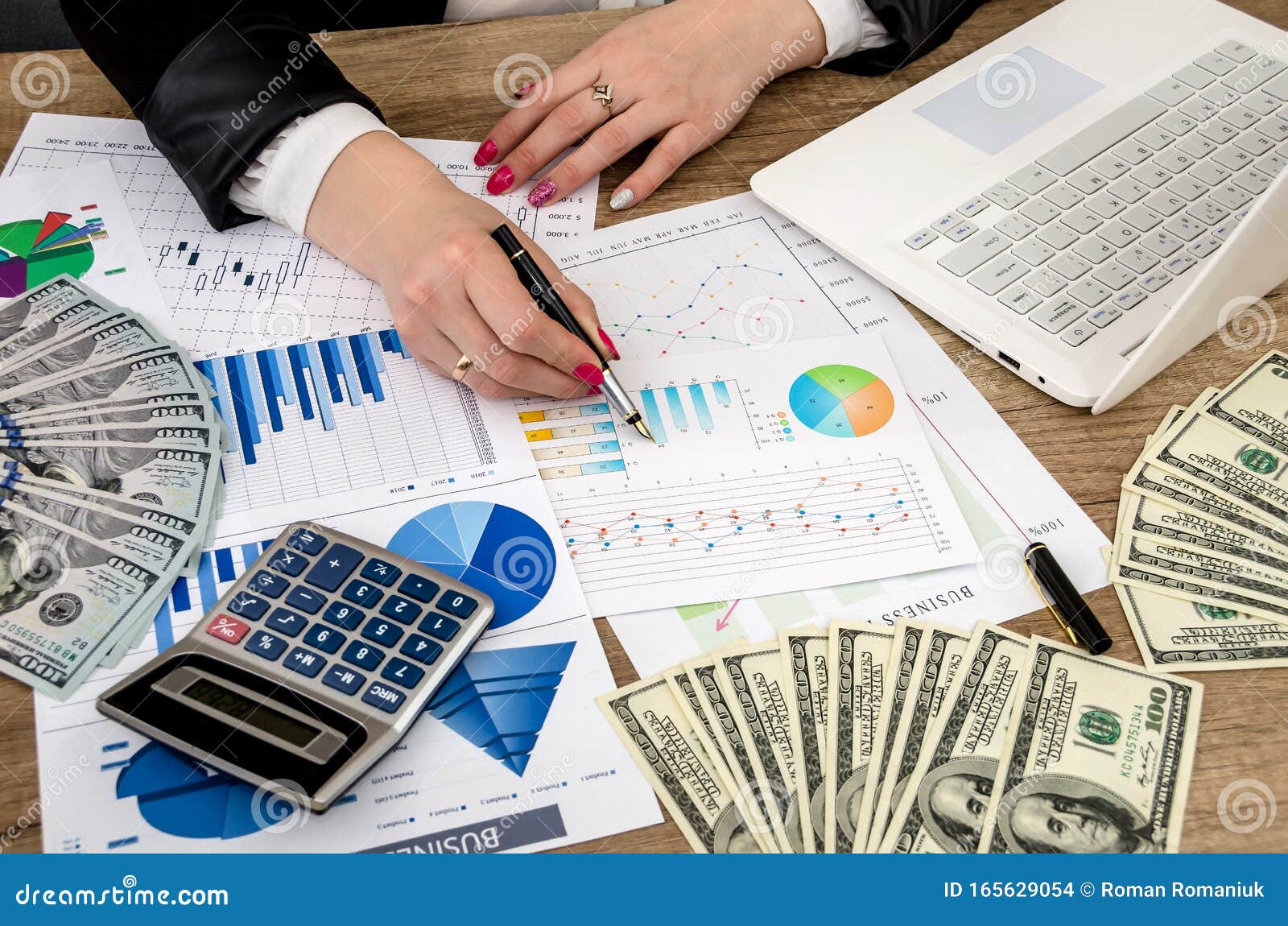 Graphs Statistics Money Laptop Calculator Man Stock Photo - Image of ...