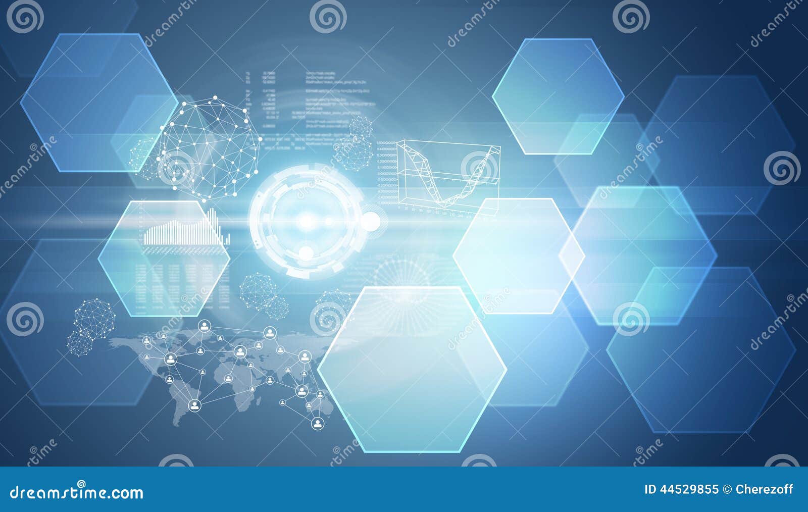Graphs, World Map, Network and Other Elements Stock Illustration ...
