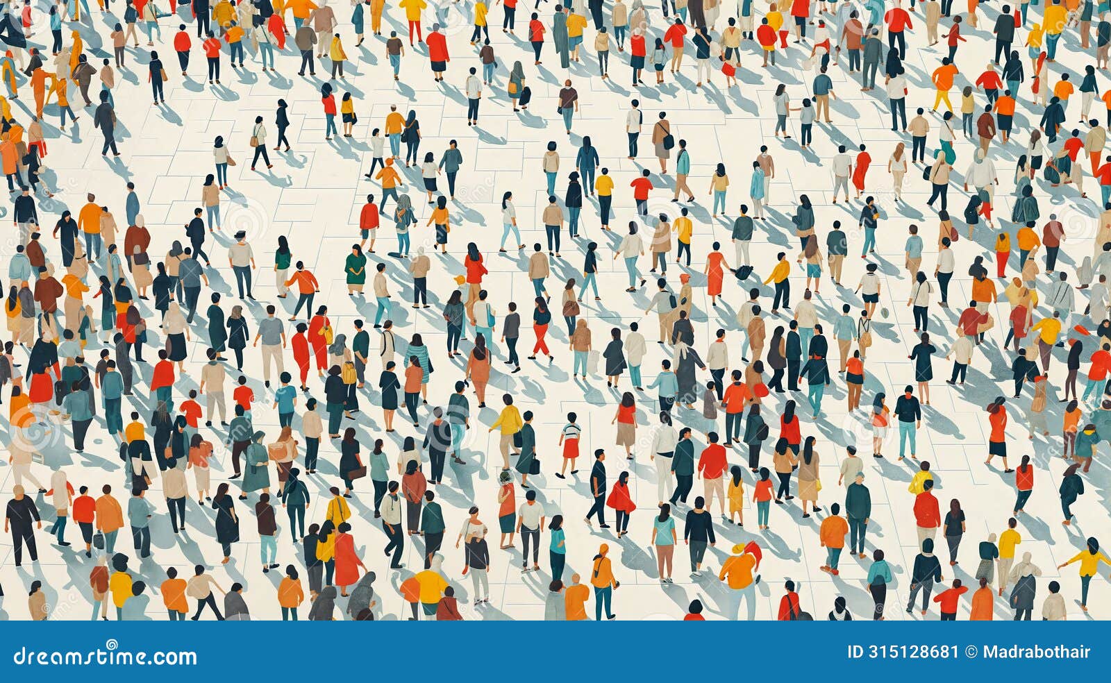 Grapic Illustration of an Aerial View of a Crowd of People Stock ...