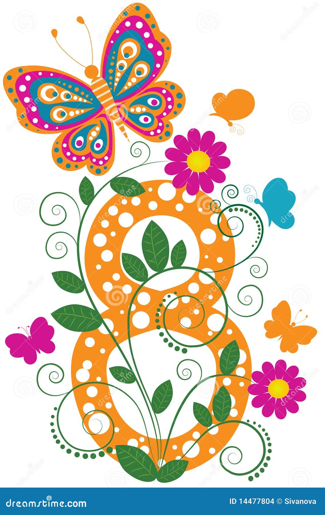 Grappig Cijfer 8 Met Vlinders Vector Illustratie - Illustration of ...