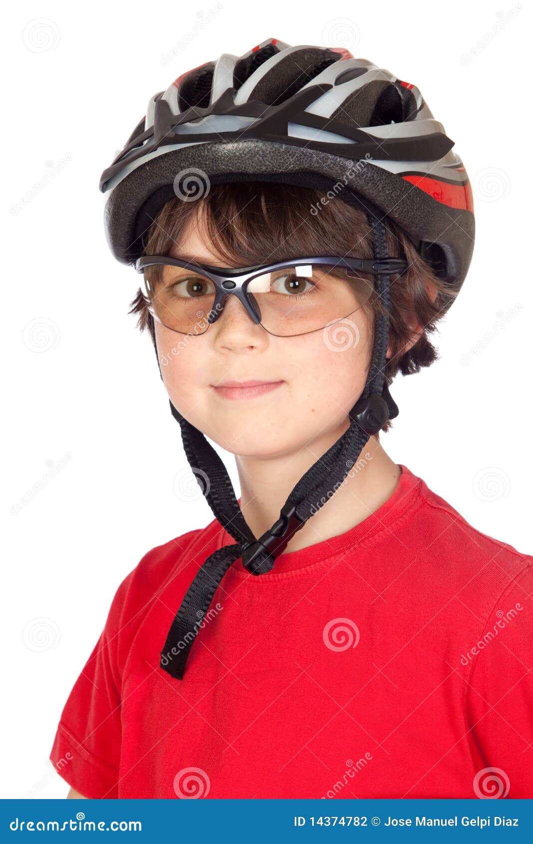 Grappig Kind Met Glazen En Een Fietshelm Stock Foto - Image of ...