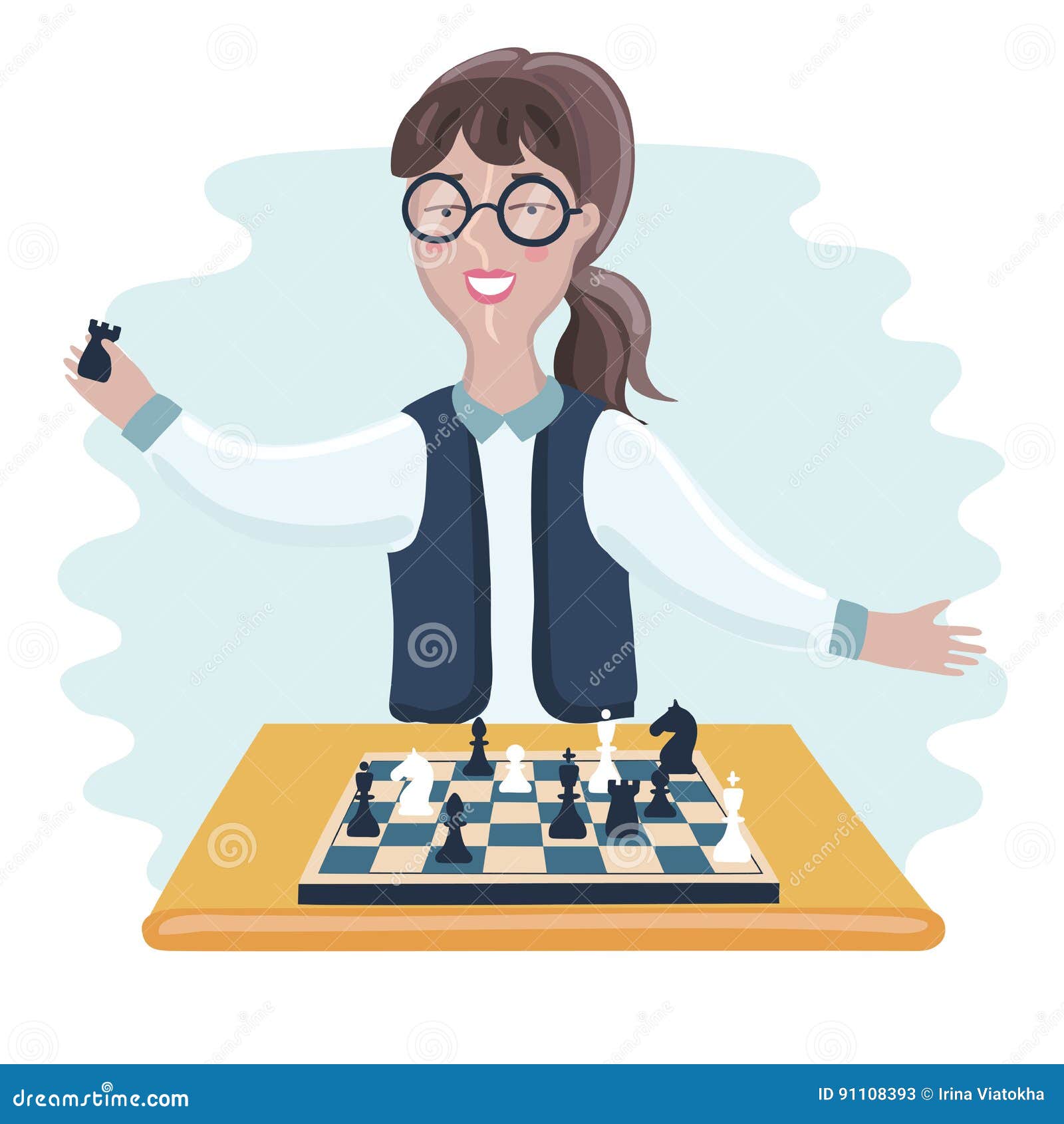 Grappig Meisje Het Spelen Schaak Vector Illustratie - Illustration of ...