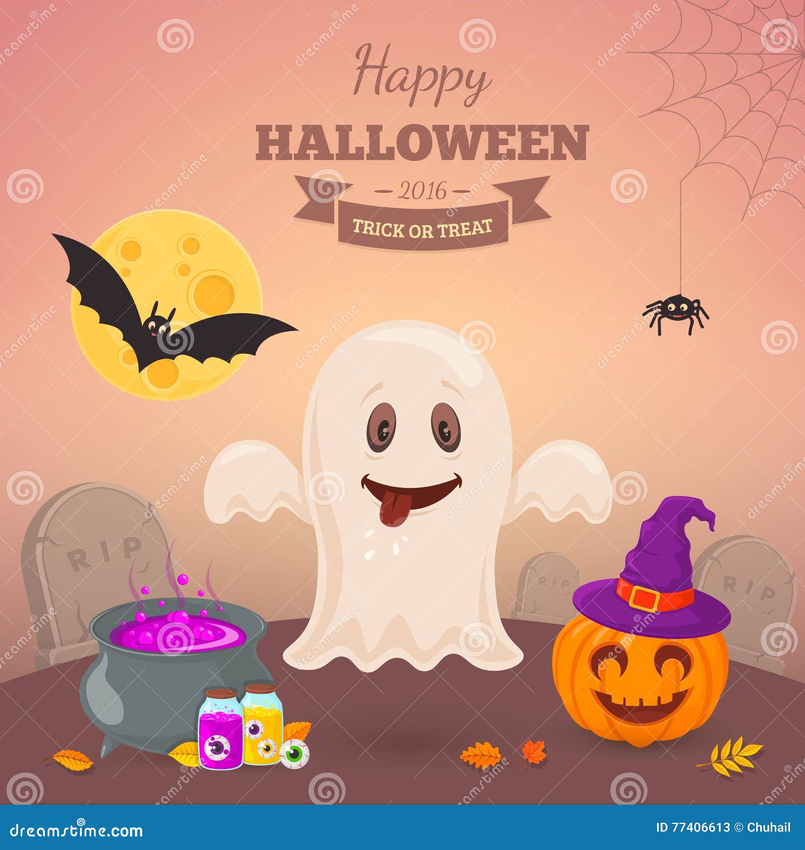 Grappig spook op een graf vector illustratie. Illustration of donker ...