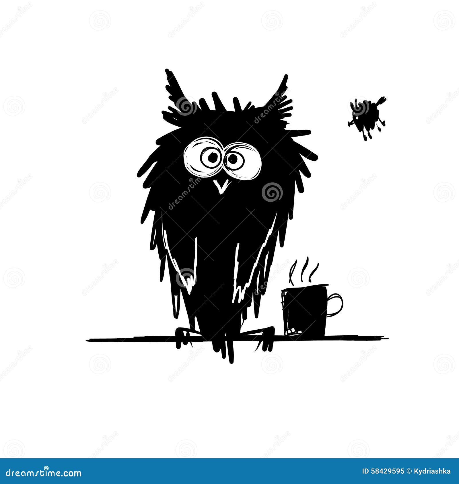 Grappig Uil Zwart Silhouet Schets Voor Uw Ontwerp Vector Illustratie ...