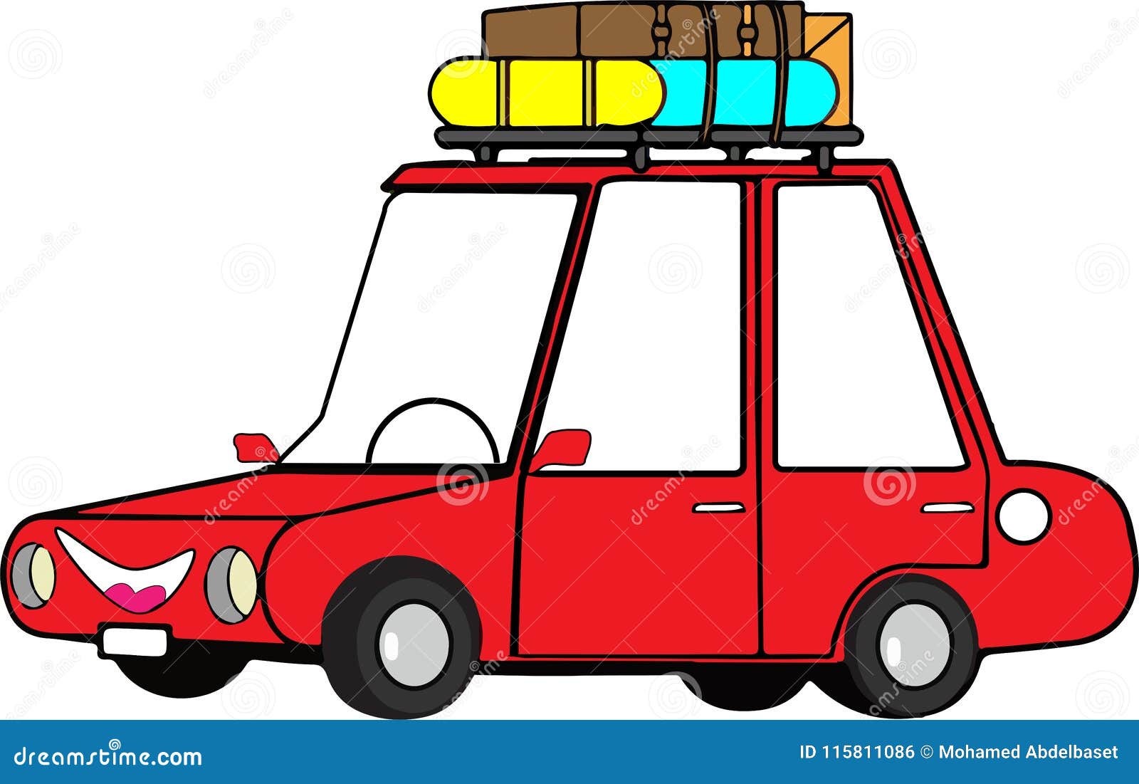 Grappige Beeldverhaal Rode Reizende Auto Stock Illustratie ...