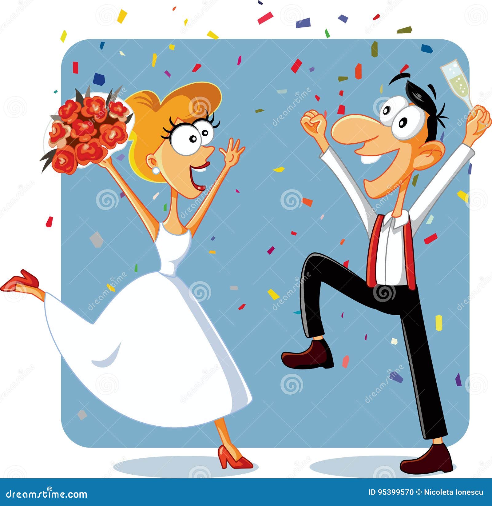 Grappige Bruid En Bruidegom Dancing Bij Hun Huwelijksvector Vector ...