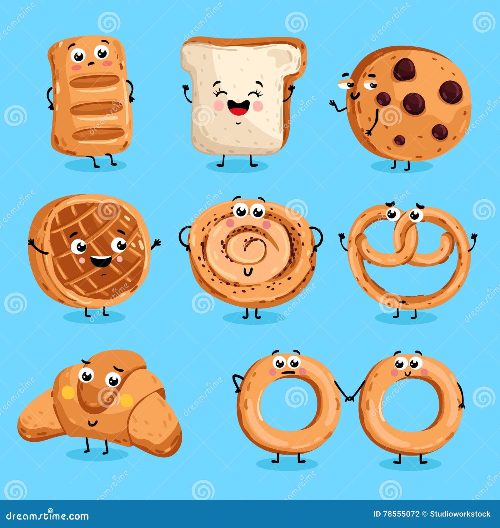 Grappige Het Beeldverhaalvector Van Bakkerijkarakters Vector ...