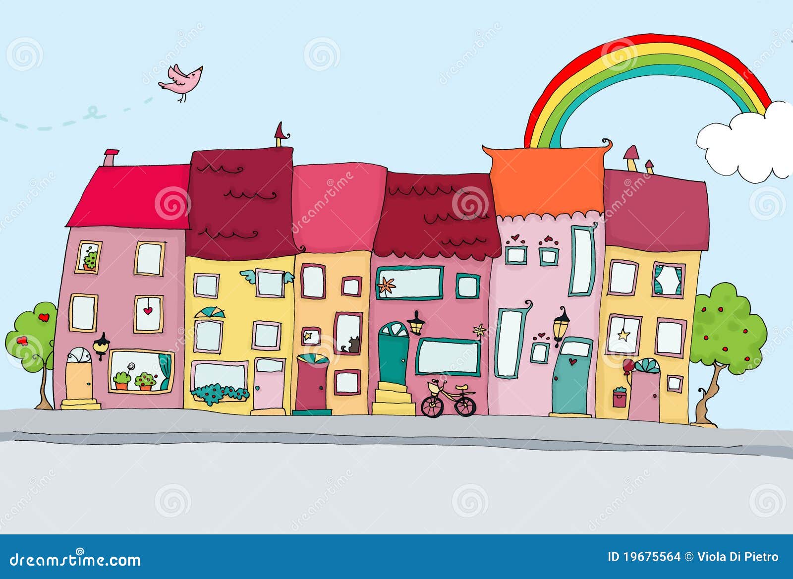 Grappige Huizen In Gelukkige Stad Stock Illustratie - Illustration of ...
