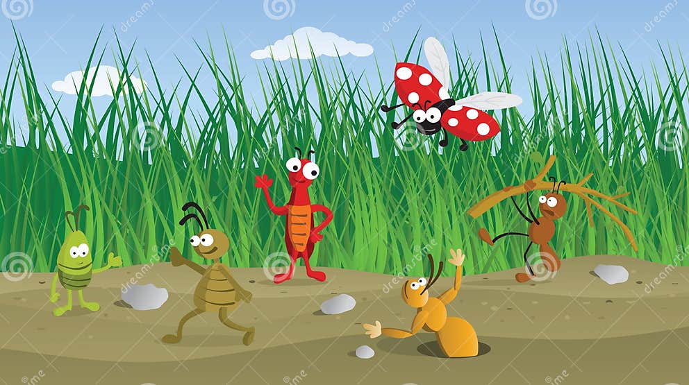 Grappige Insecten in Het Gras Vector Illustratie - Illustration of ...