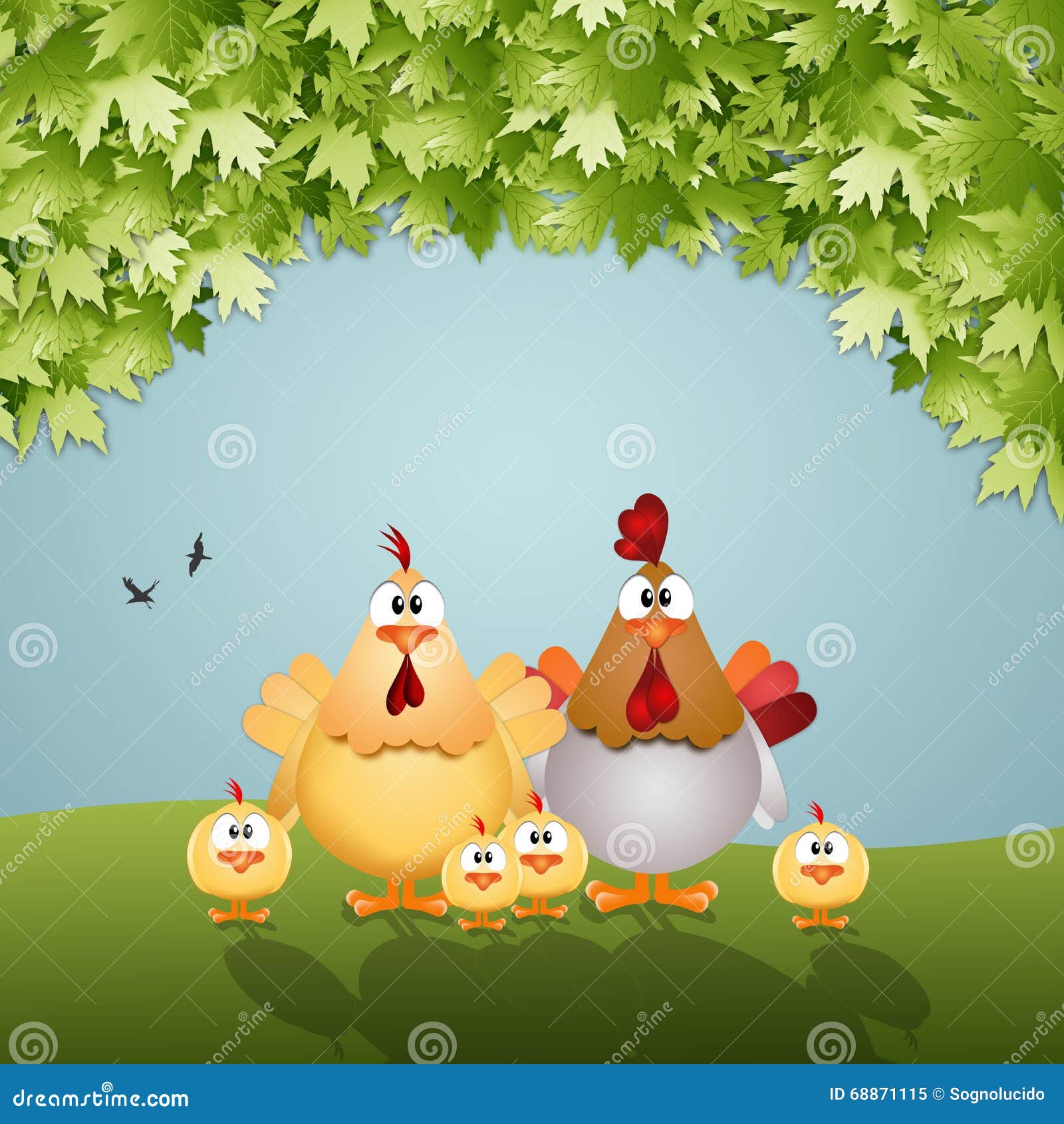 Grappige Kip Met Haar Familie Stock Illustratie - Illustration of blad ...