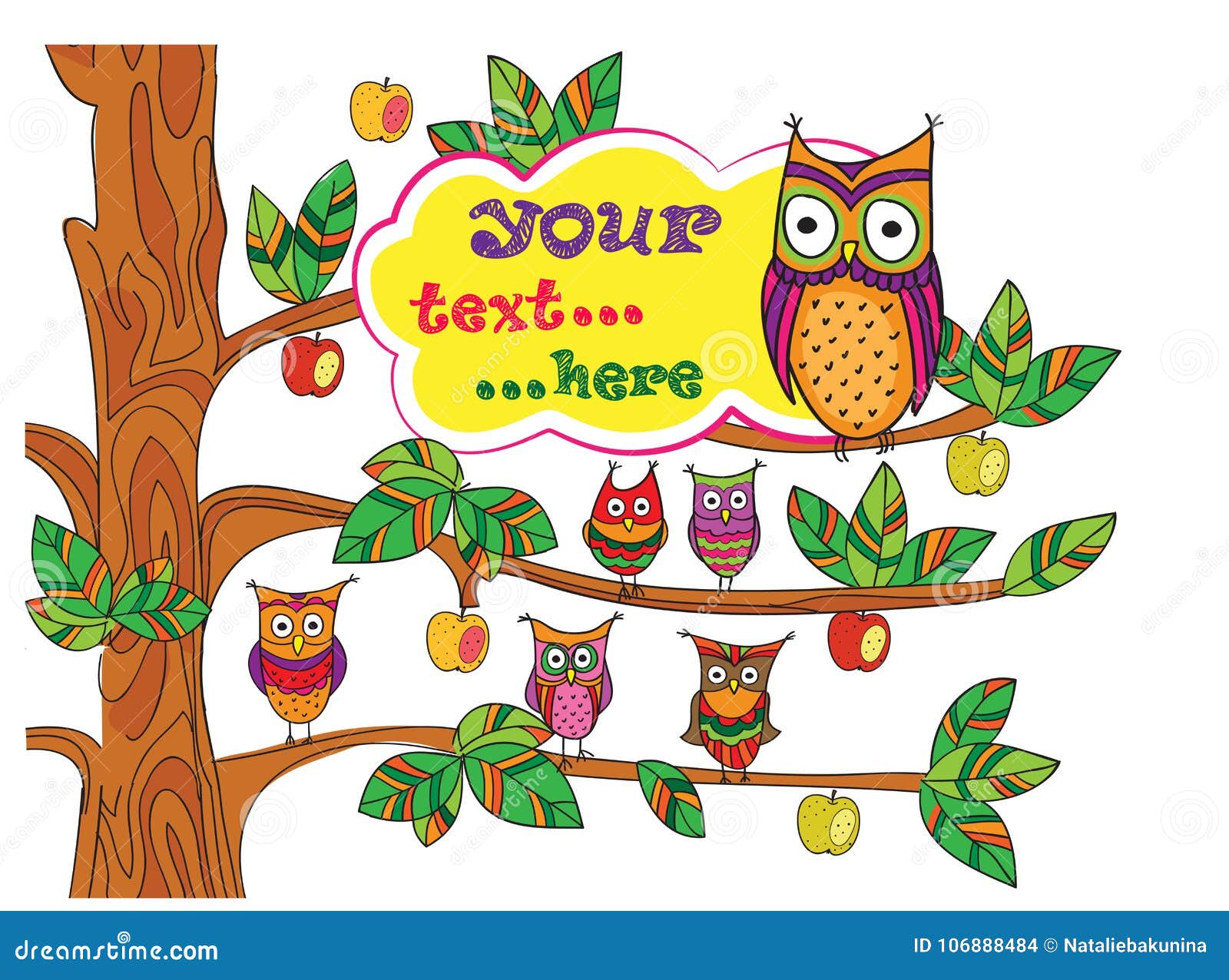 Grappige uilen op de boom stock illustratie. Illustration of ...