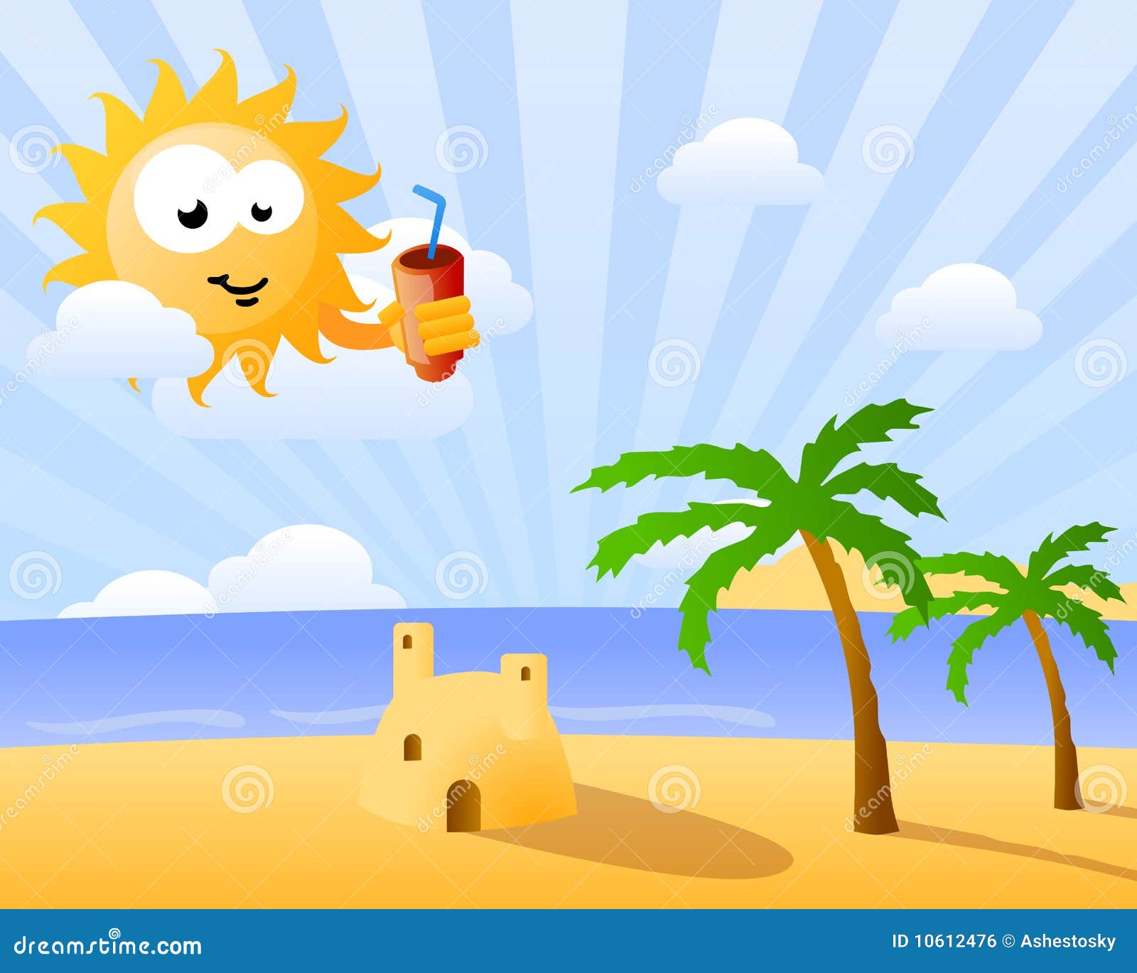 Grappige Zon Die Over Het Strand Kijkt Vector Illustratie ...