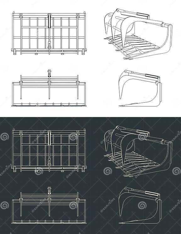 Grapple bucket blueprints stock vector. Illustration of soil - 260824841