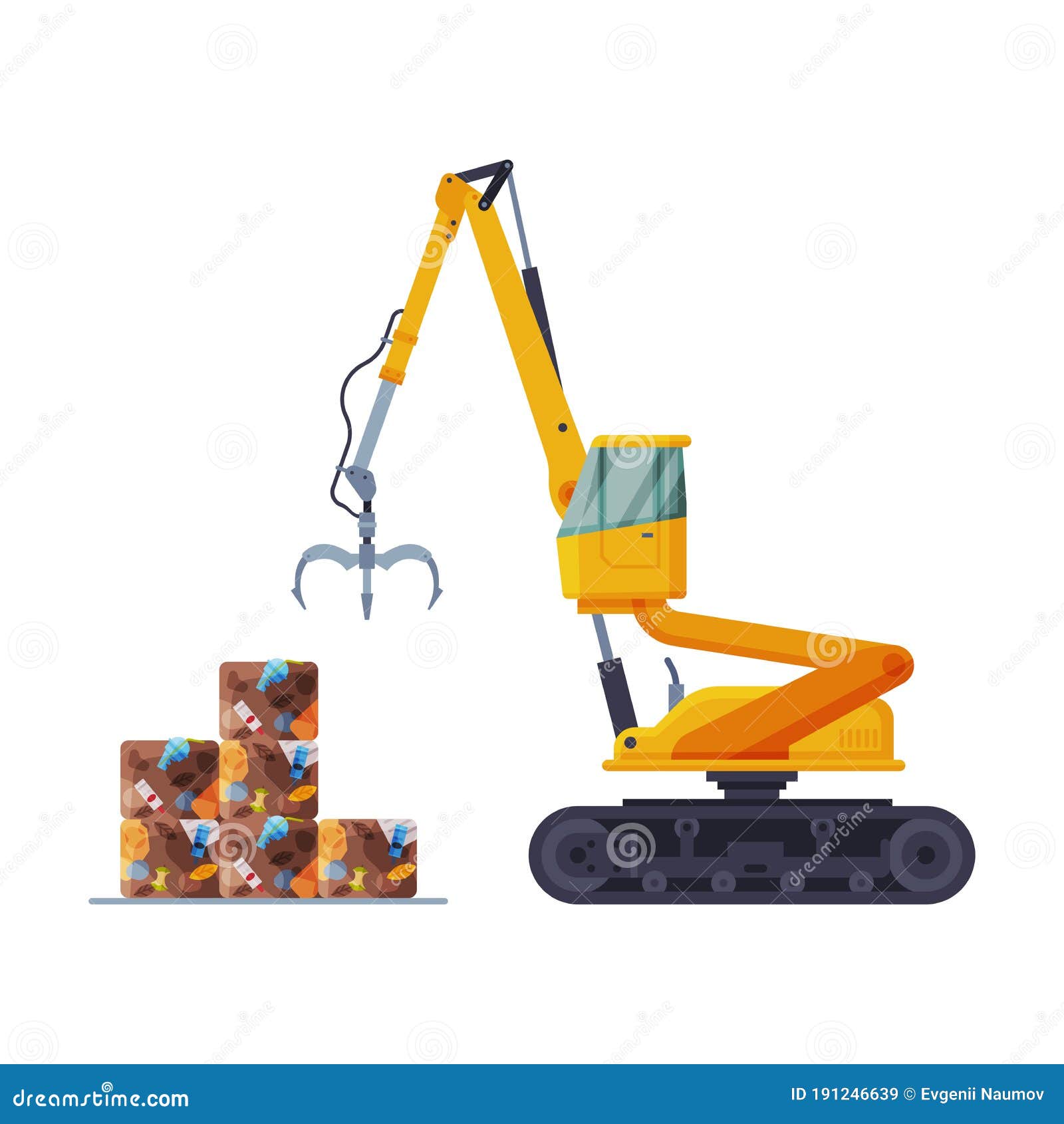 Grapple Bulldozer Packaging Garbage Into Stacks, Waste Collection ...