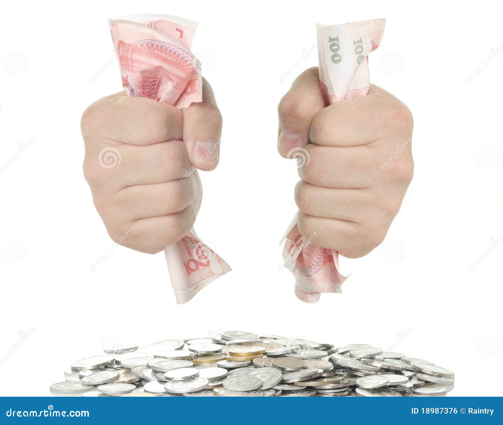 Grasping money and coins stock photo. Image of debt, chart - 18987376
