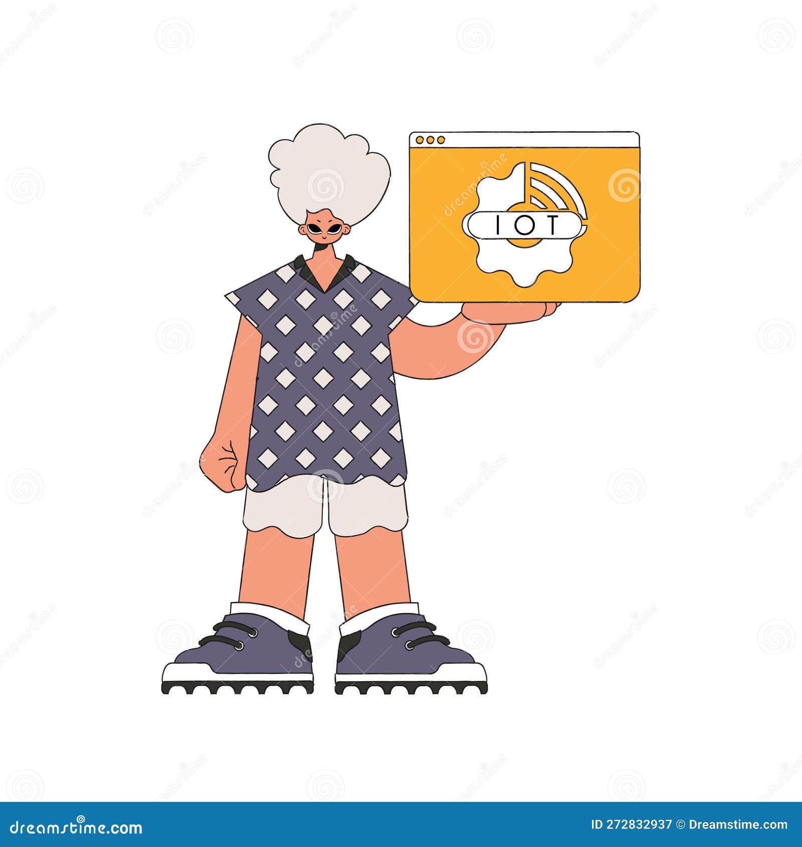 He Grasps the Logo of the Internet of Things in His Grasp. Stock Vector ...