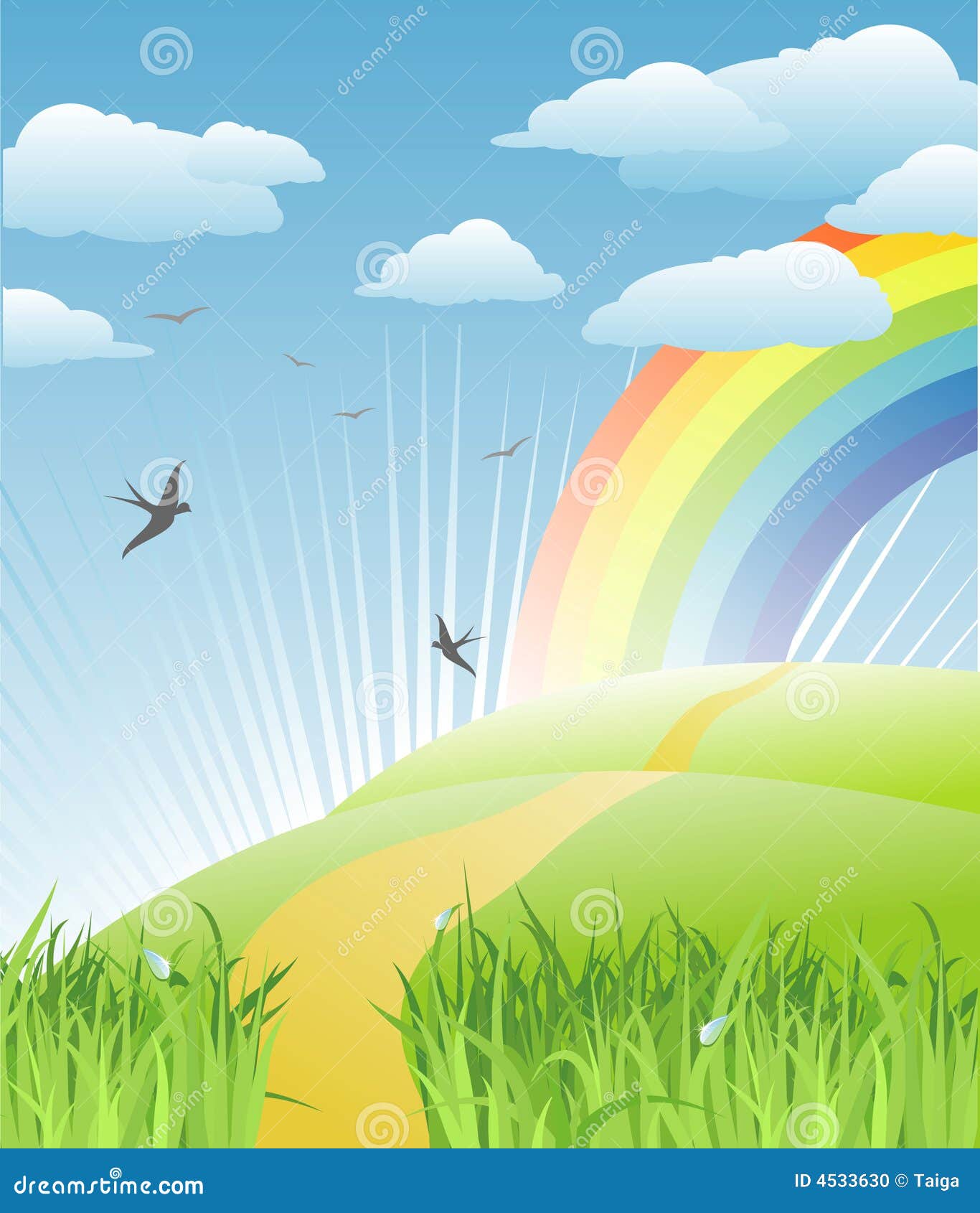 Rainbow Landscape Cartoon Background Vector Illustration ...