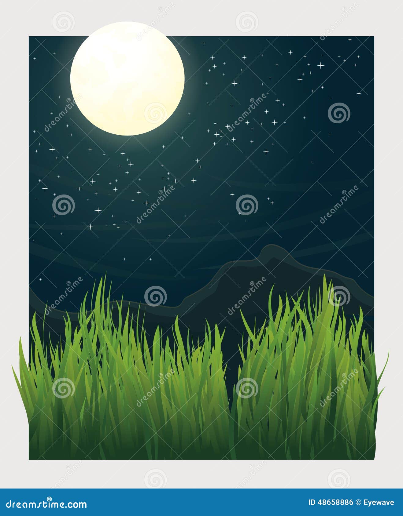 Grass Blades and Night Moon Vector Illustration Stock Vector ...