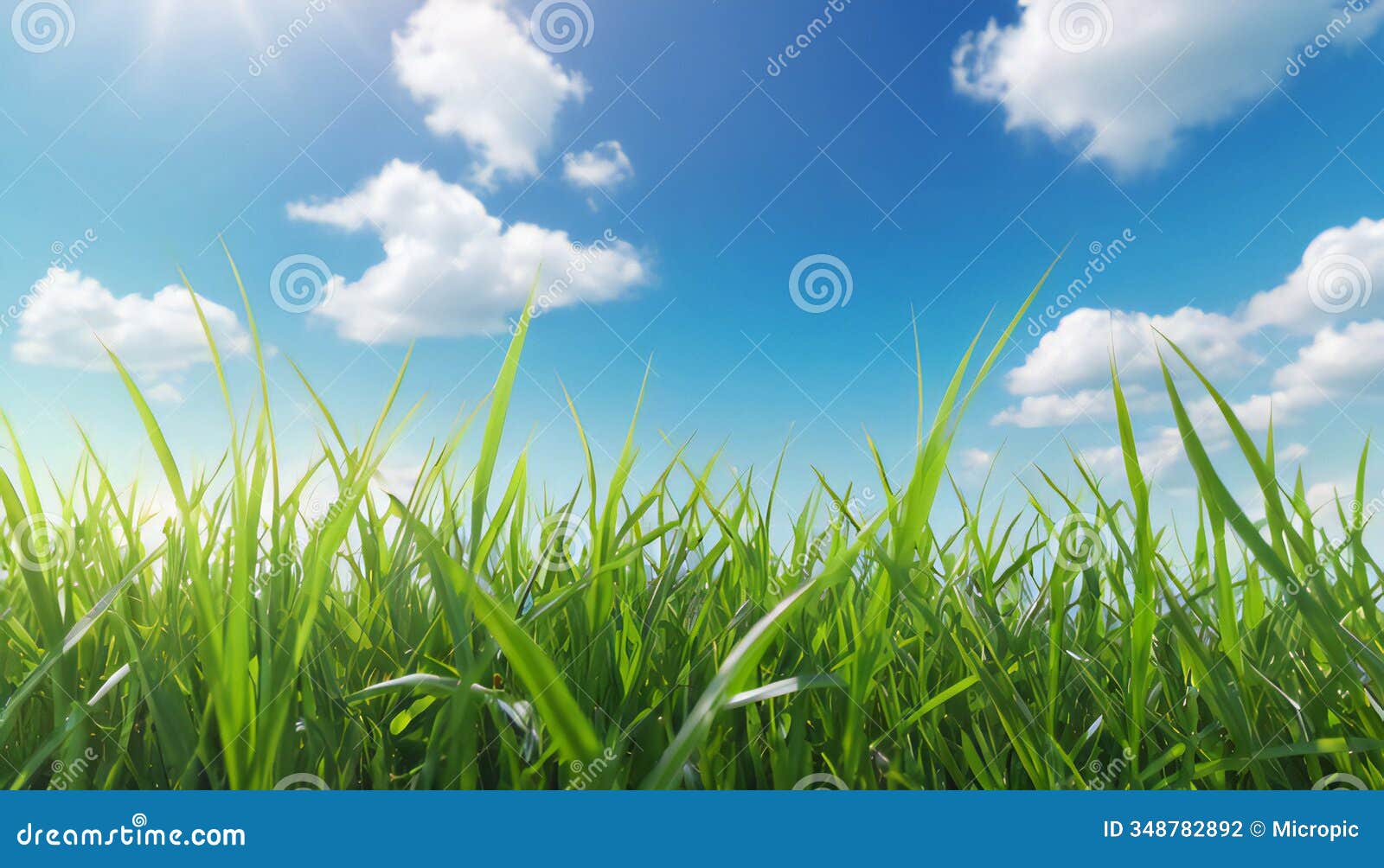 Grass with Blue Sky and Clouds Background Wallpaper Image Stock ...