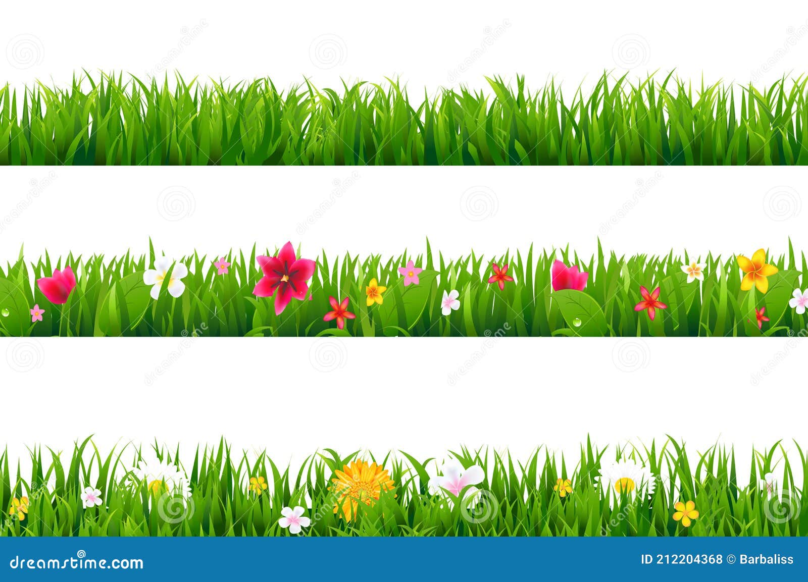 Grass Borders Set stock vector. Illustration of camomile - 212204368