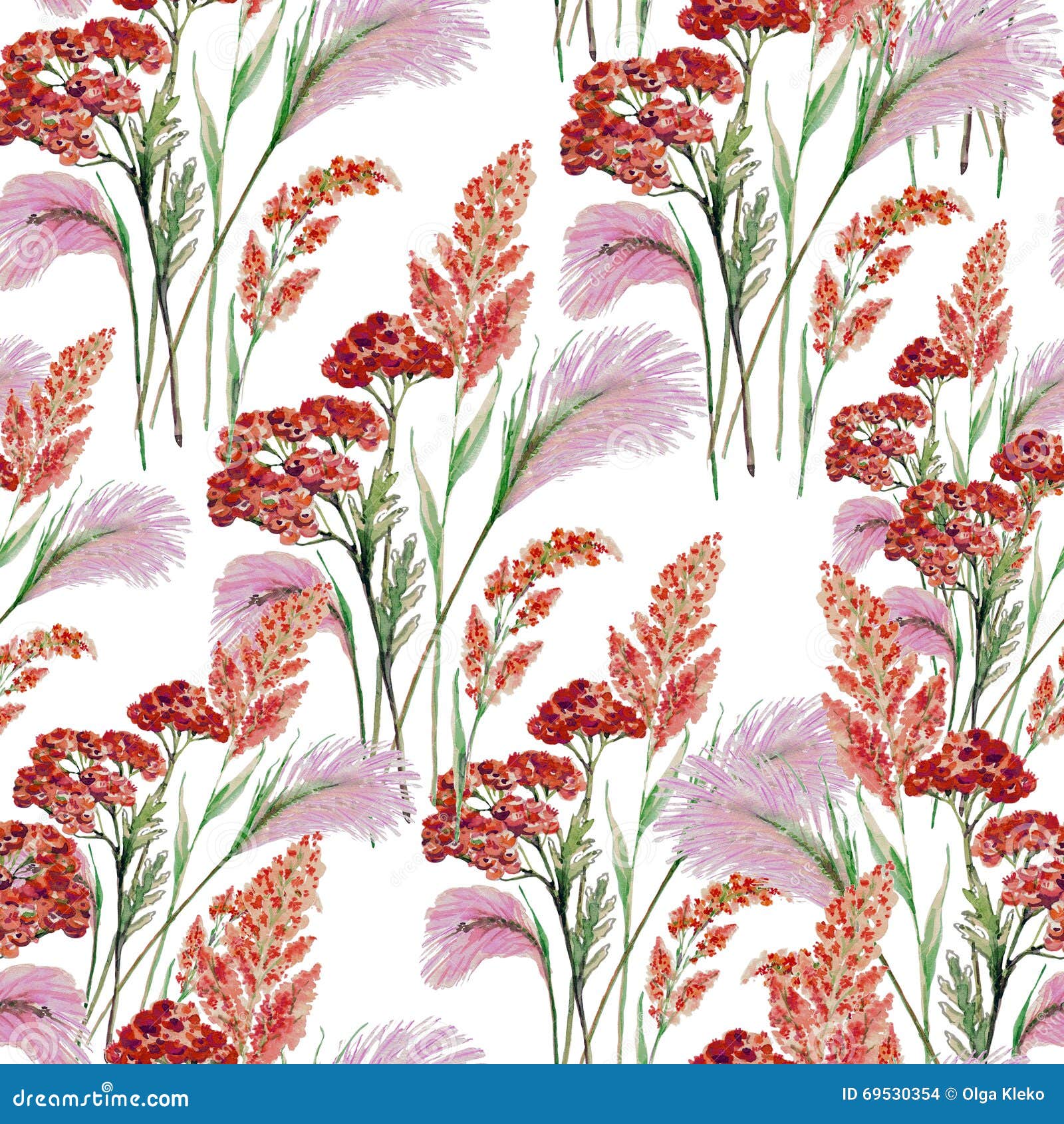 Grass Bouquet, Watercolor, Pattern Seamless Stock Illustration ...