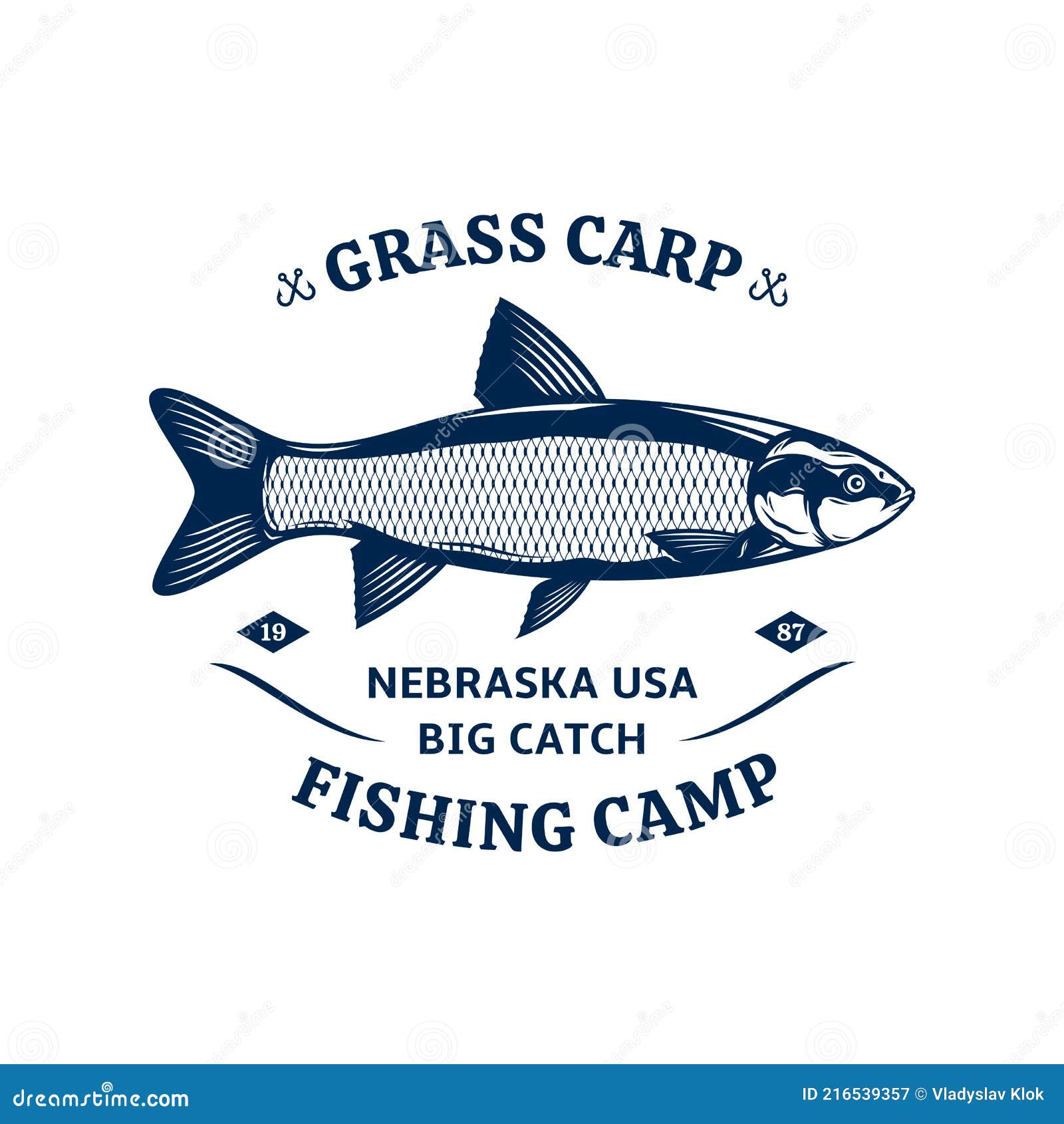Carp Fishing Club. Emblem Template With Carp Fish And Fisherman. Design ...