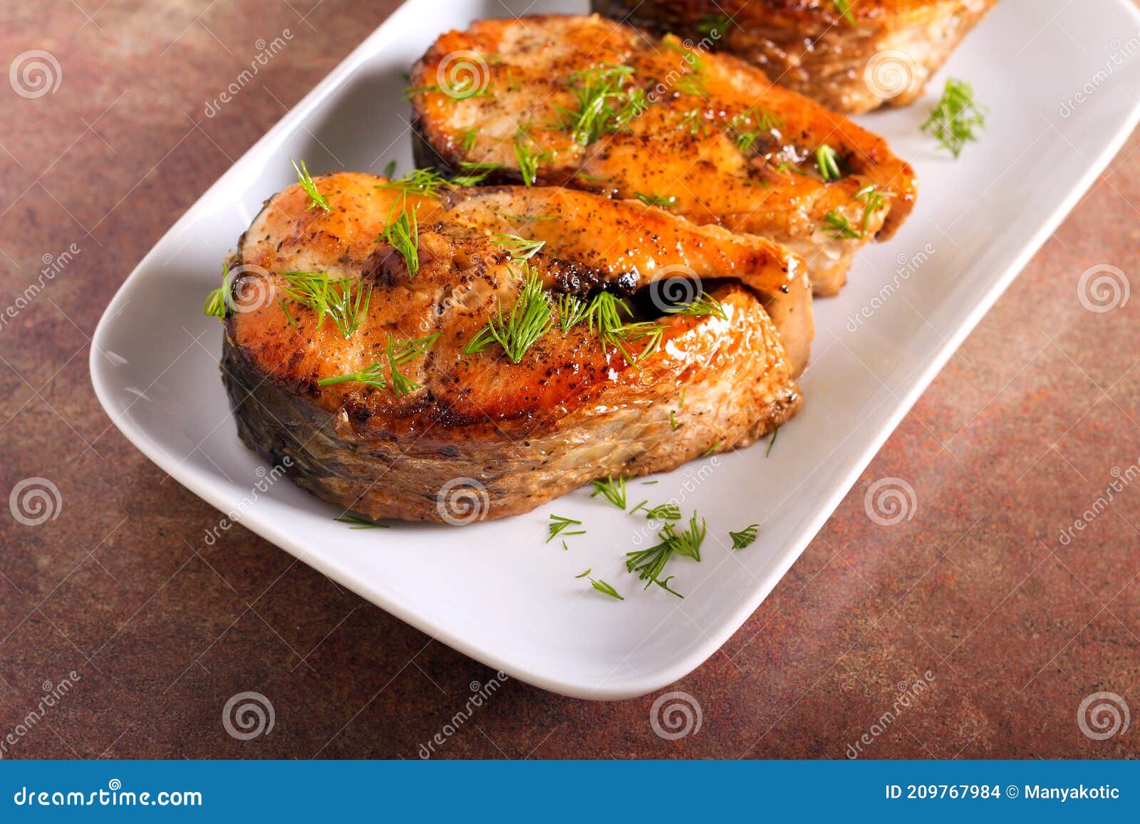 Grass carp steaks stock photo. Image of dinner, steak - 209767984