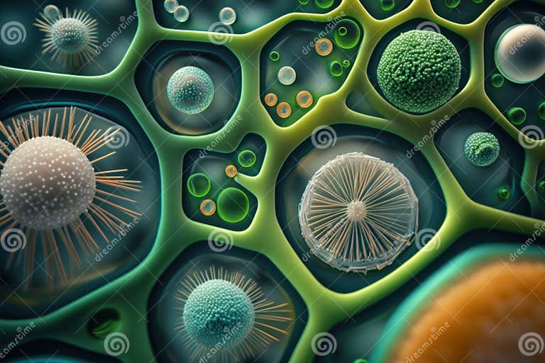 Grass Cells Under the Microscope. Generative AI Stock Illustration ...