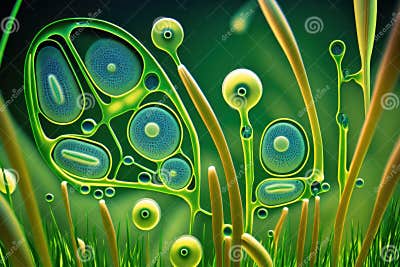 Grass Cells Under the Microscope. Generative AI Stock Illustration ...