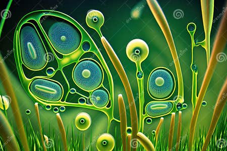 Grass Cells Under the Microscope. Generative AI Stock Illustration ...