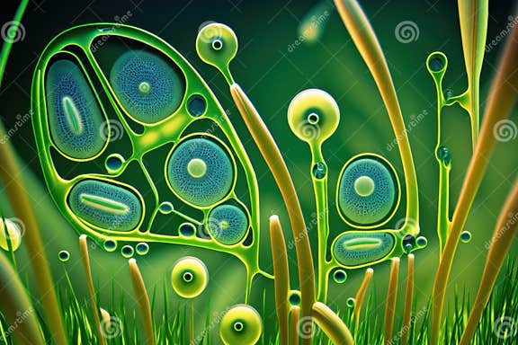 Grass Cells Under the Microscope. Generative AI Stock Illustration ...