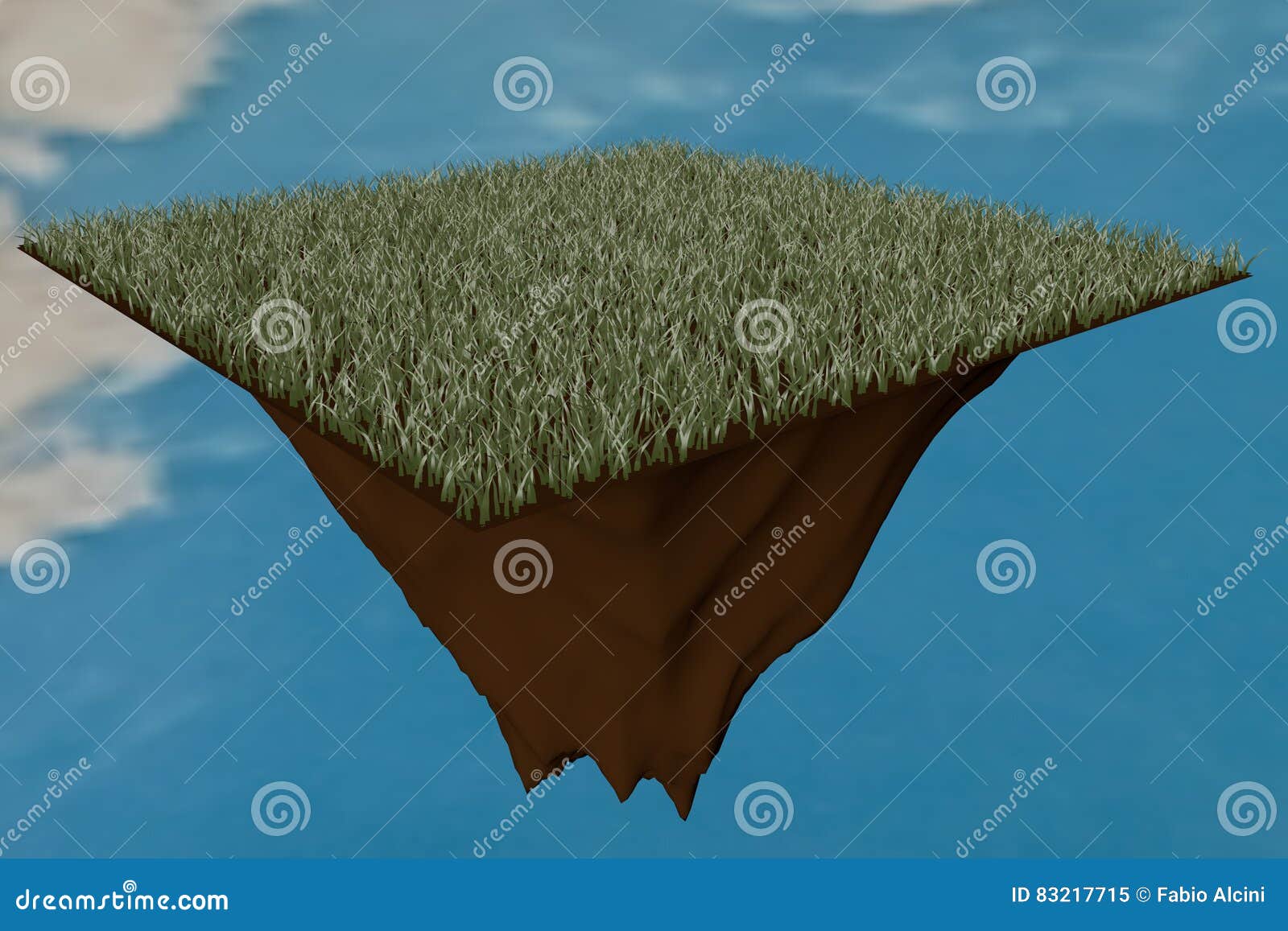 Grass Clod Floating in the Sky Stock Illustration - Illustration of ...